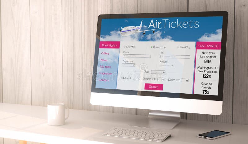 Desktop Computer with Tickets Flight Web Stock Illustration ...