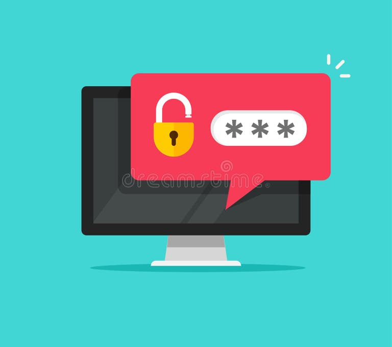 Desktop Computer with Unlocked Password Bubble Notification, Flat ...