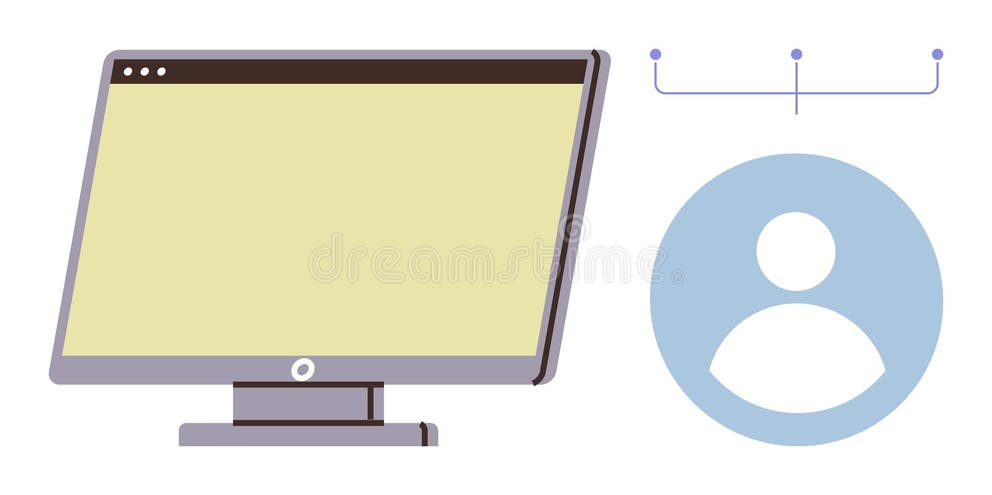 Computer Monitor and User Icon Connected by Thin Lines Representing ...