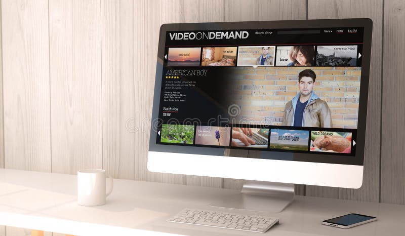 Desktop Computer Video on Demand Stock Image - Image of media, cinema ...