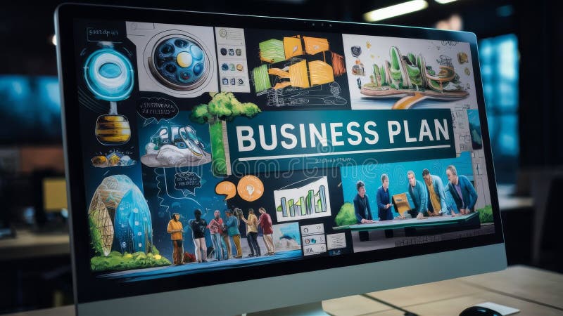 A Desktop Computer with a Visual Business Plan Stock Illustration ...