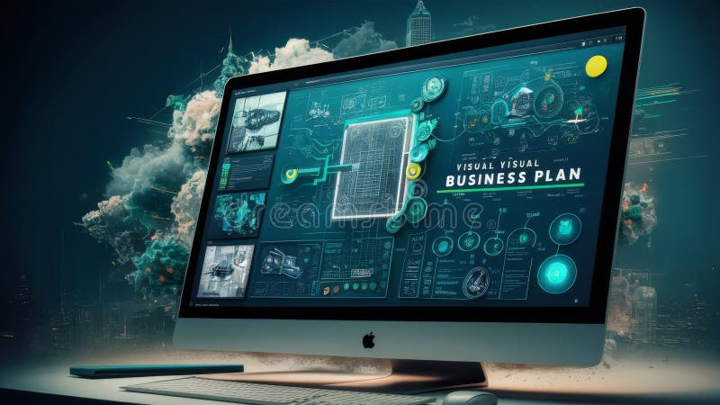 A Desktop Computer with a Visual Business Plan Stock Illustration ...