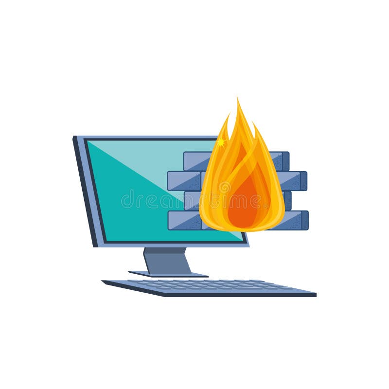 Desktop Computer with Wall and Fire Stock Vector - Illustration of ...