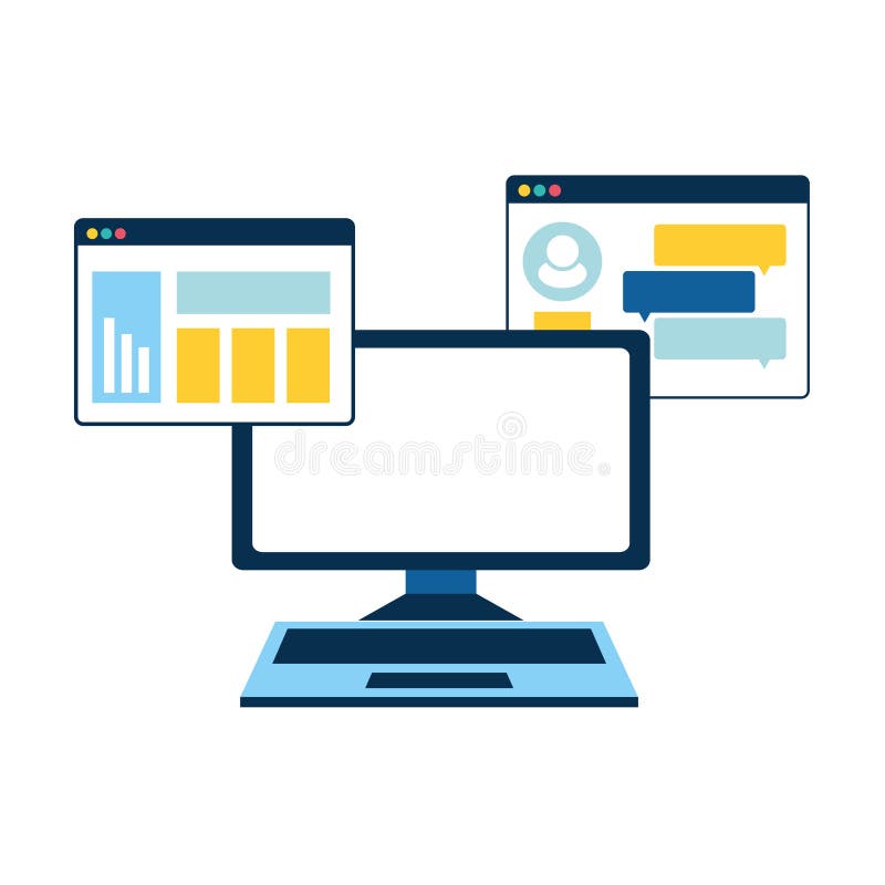 Desktop Computer with Webpage Template Stock Vector - Illustration of ...