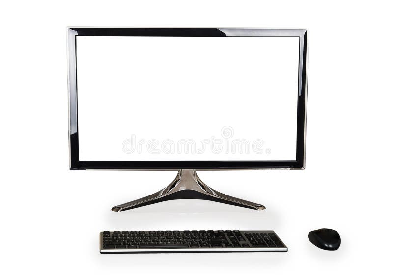 Desktop Computer with White Blank Screen and Keyboard and Mouse Stock ...
