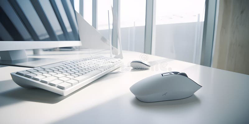Desktop Computer, White Keyboard and Wireless Mouse in the Creative ...