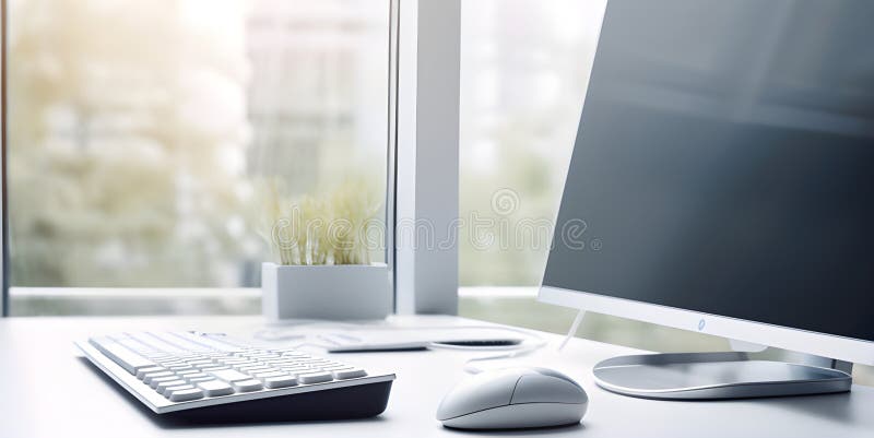 Desktop Computer, White Keyboard and White Wireless Mouse in the ...
