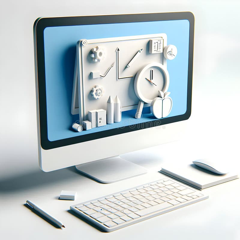 Desktop Computer and Whiteboard Vector Concept As a Minimalist ...