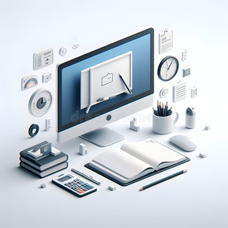 Desktop Computer and Whiteboard Vector Concept As a Minimalist ...