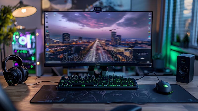 Desktop Computer on Wooden Desk Close Up Stock Photo - Image of ...