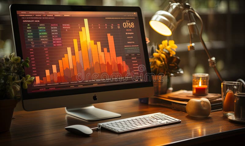 Desktop Computer on Wooden Desk Stock Image - Image of flat, interior ...