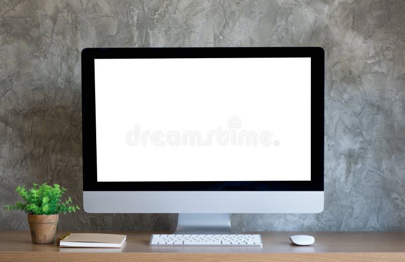 Desktop Computer on Work Desk with Blank Screen Stock Photo - Image of ...