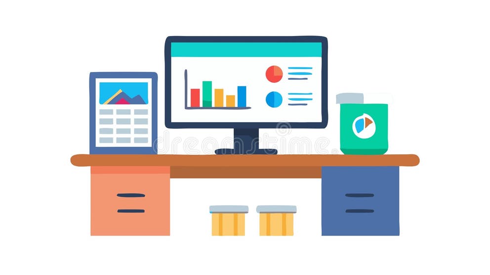 Desktop Computer Workplace Data Icon Flat Design Vector, Vector Design ...