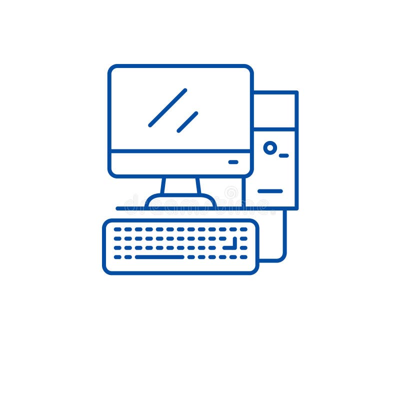 Desktop Computer, Workstation Line Icon Concept. Desktop Computer ...