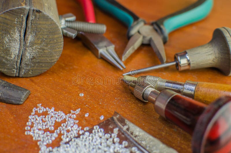 Desktop for Craft Jewellery Making with Professional Tools Stock Photo ...