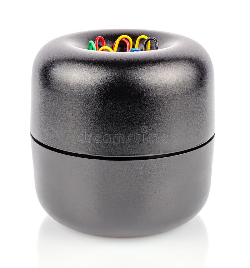 Desktop Cylindrical Black Plastic Magnetic Holder for Paper Clips ...
