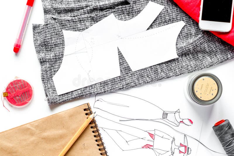 Desktop Designer Clothes with Tools Top View Mock Up Stock Photo ...