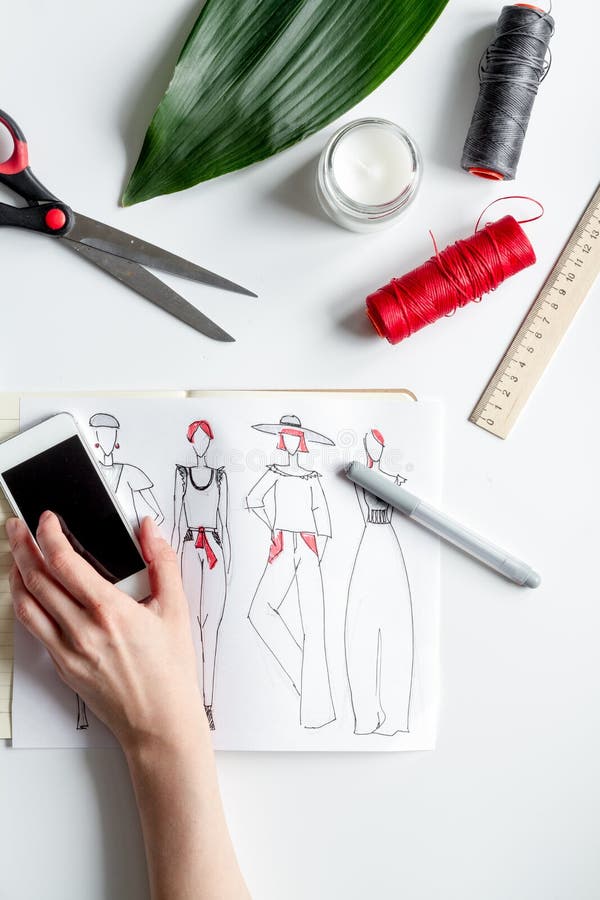 Desktop Designer Clothes with Tools Top View Mock Up Stock Image ...