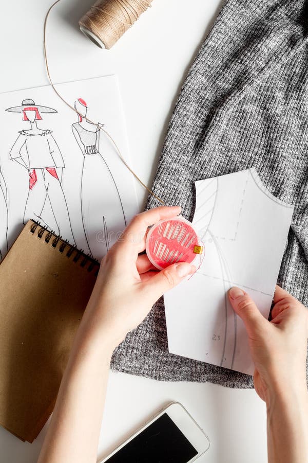 Desktop Designer Clothes with Tools Top View Mock Up Stock Image ...