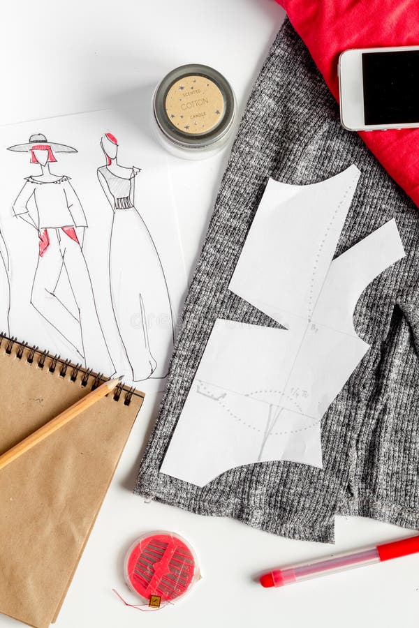 Desktop Designer Clothes with Tools Top View Mock Up Stock Photo ...