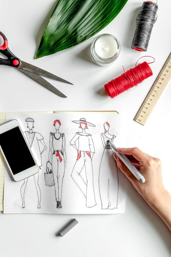 Desktop Designer Clothes with Tools Top View Mock Up Stock Photo ...