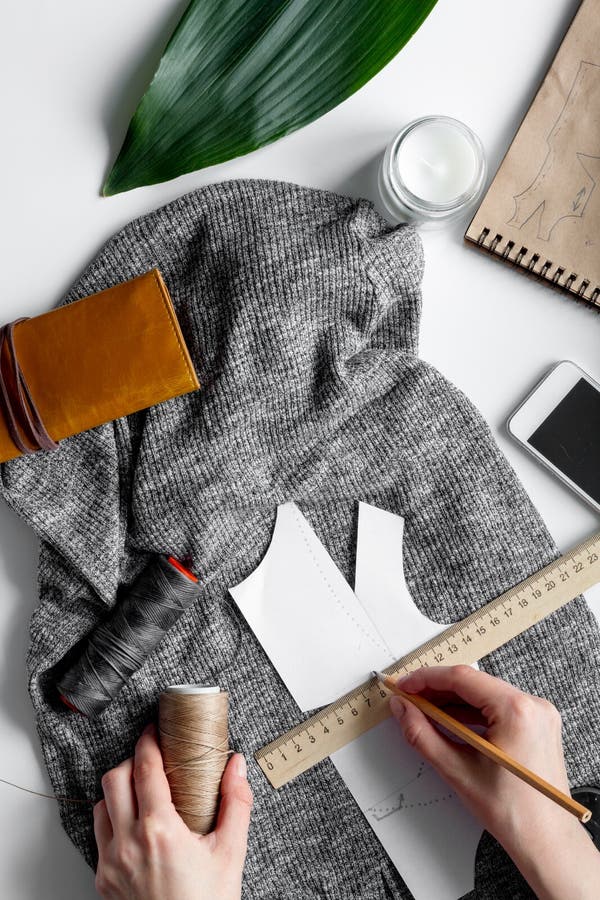 Desktop Designer Clothes with Tools Top View Mock Up Stock Photo ...