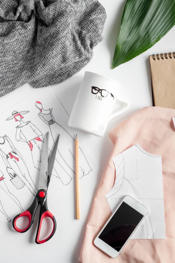 Desktop Designer Clothes with Tools Top View Mock Up Stock Photo ...