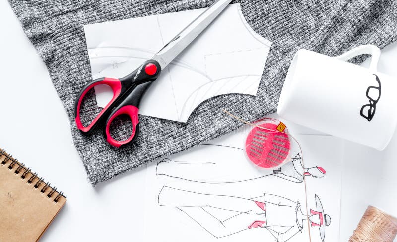 Desktop Designer Clothes with Tools Top View Mock Up Stock Photo ...