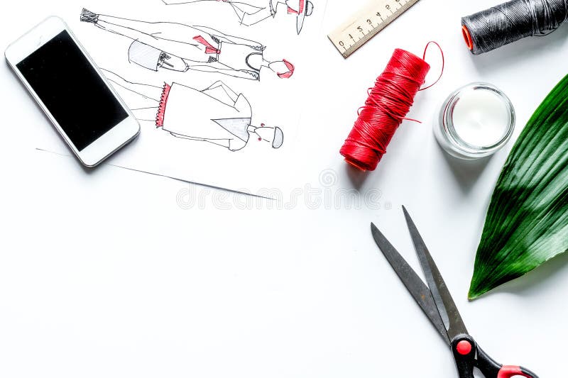 Desktop Designer Clothes with Tools Top View Mock Up Stock Photo ...