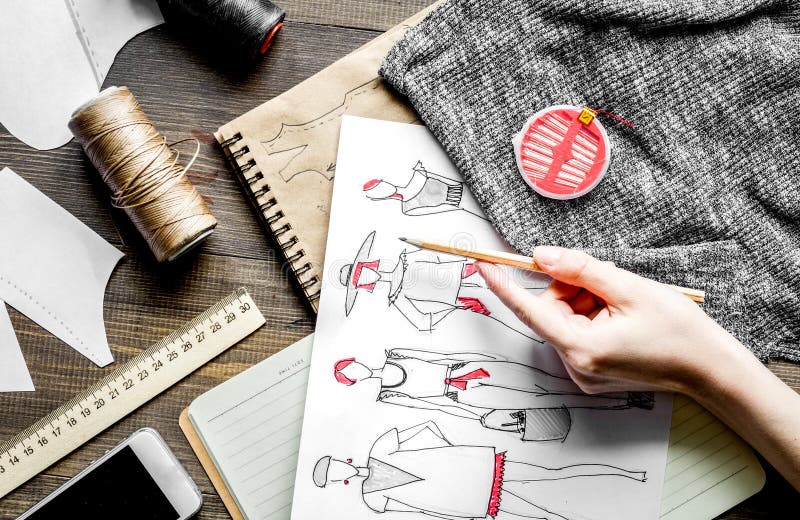 Desktop Designer Clothes with Tools Top View Mock Up Stock Image ...