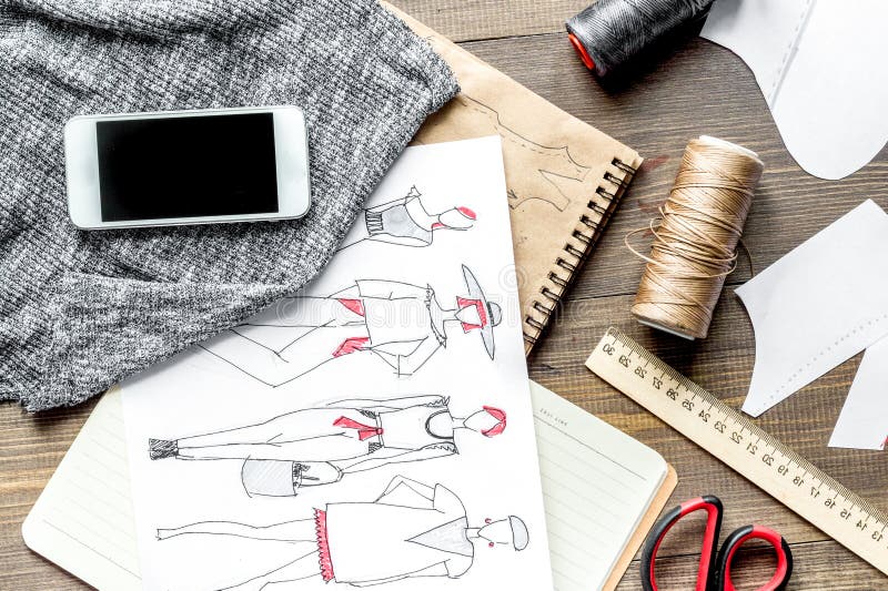 Desktop Designer Clothes with Tools Top View Mock Up Stock Photo ...