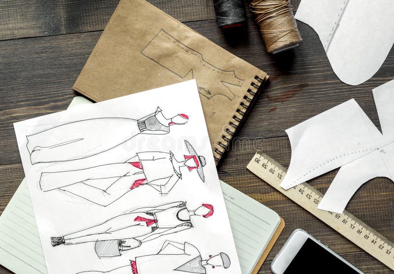 Desktop Designer Clothes with Tools Top View Mock Up Stock Photo ...