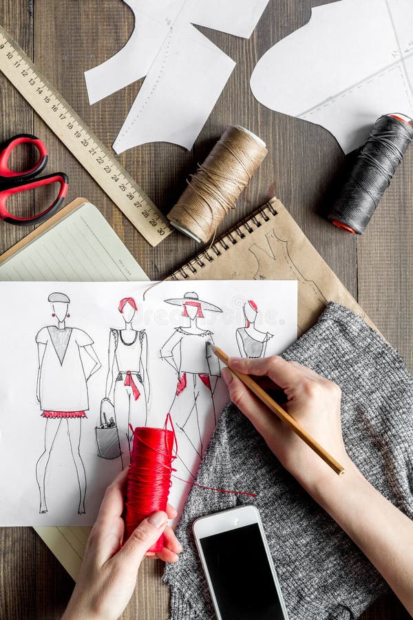 Desktop Designer Clothes with Tools Top View Mock Up Stock Image ...