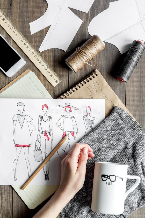 Desktop Designer Clothes with Tools Top View Mock Up Stock Photo ...