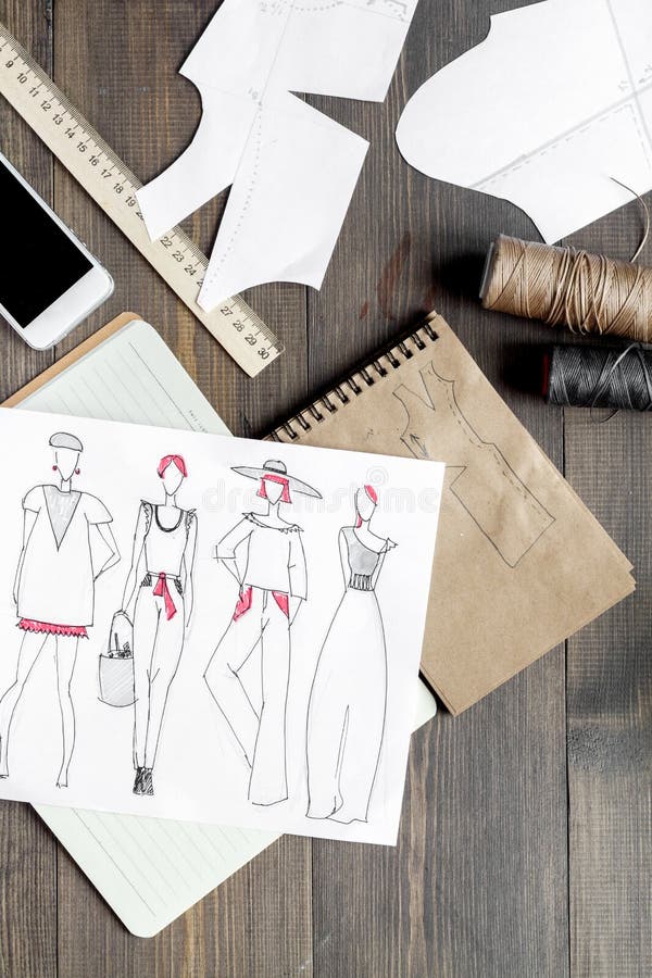 Desktop Designer Clothes with Tools Top View Mock Up Stock Photo ...