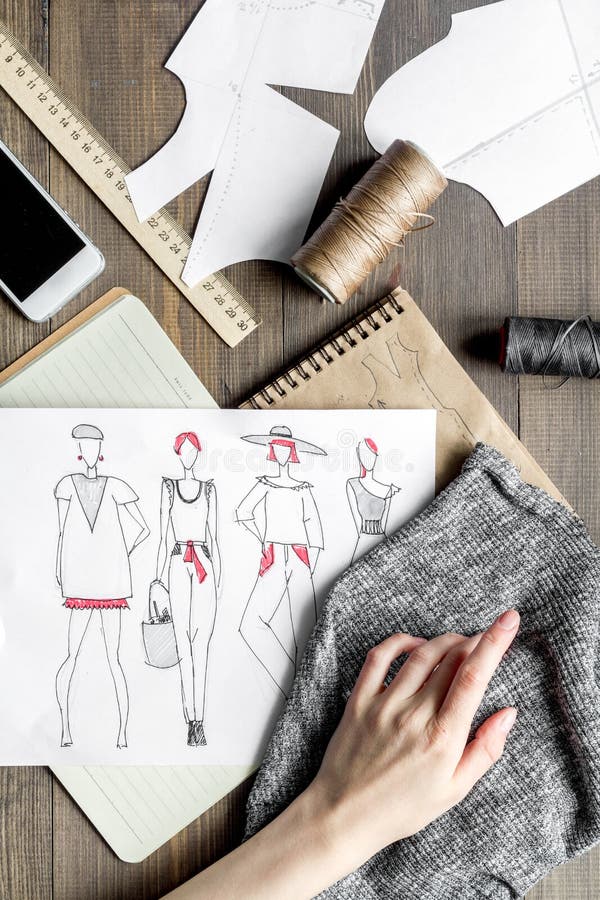 Desktop Designer Clothes with Tools Top View Mock Up Stock Photo ...