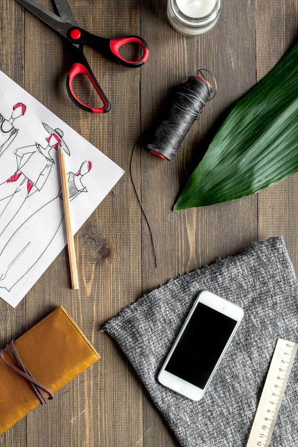 Desktop Designer Clothes with Tools Top View Mock Up Stock Photo ...