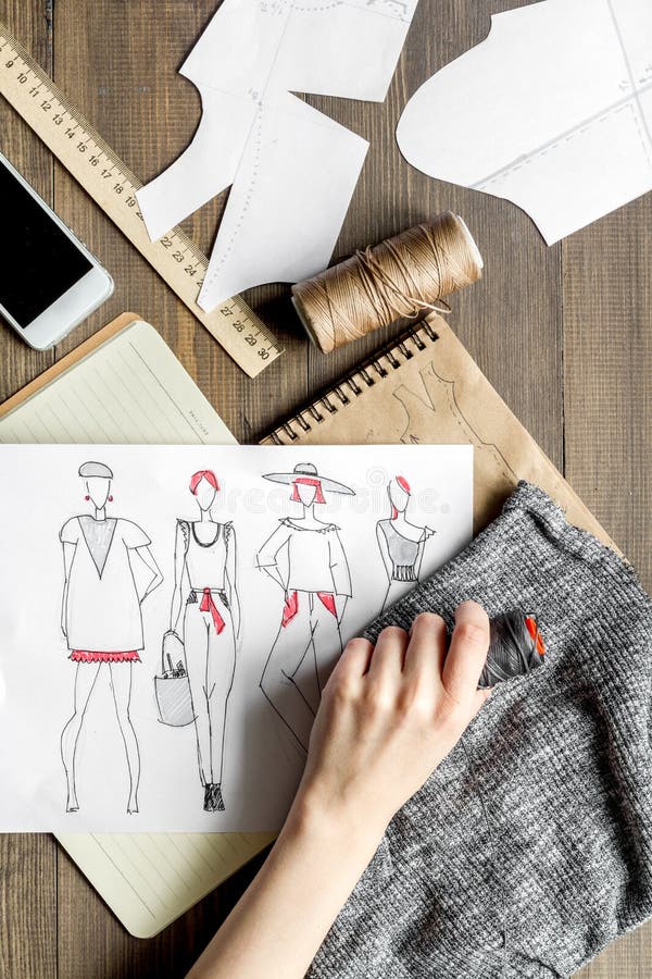 Desktop Designer Clothes with Tools Top View Mock Up Stock Image ...