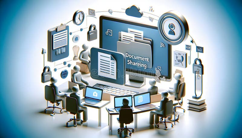 Desktop and Files Icons with Document Sharing Text on White Background ...