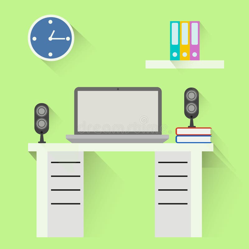 Desktop, Flat Design, Office Interior Stock Vector - Illustration of ...