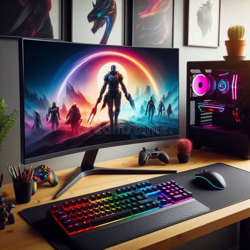 A Desktop for the Gamer or Blogger. Stock Illustration - Illustration ...