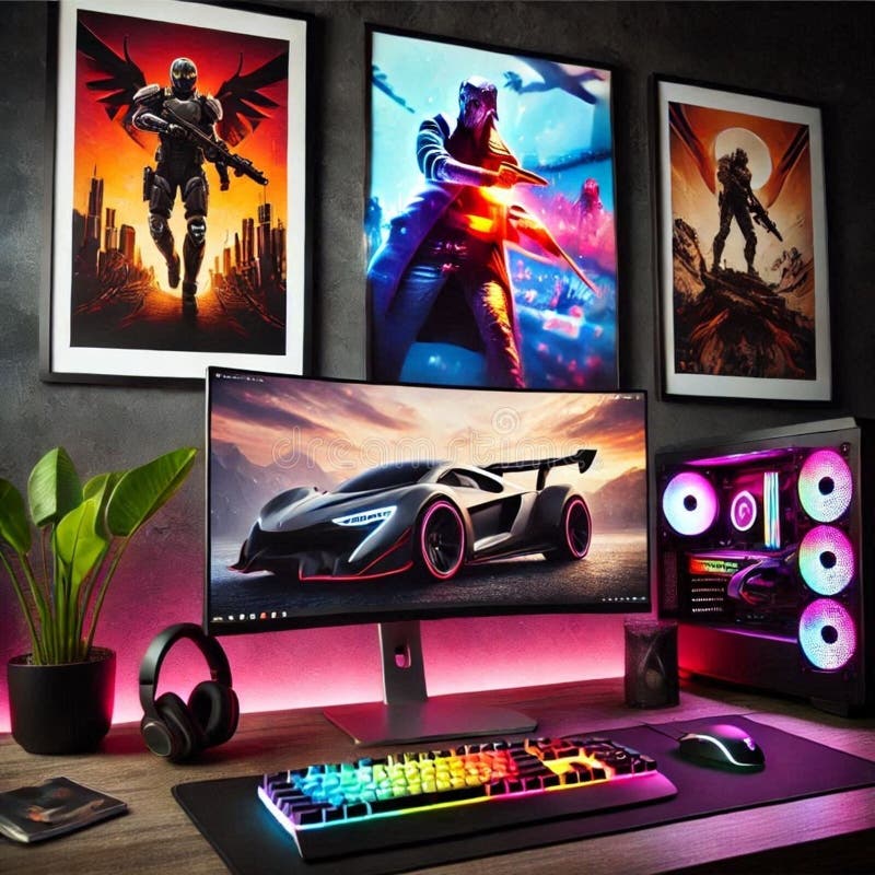 A Desktop for the Gamer or Blogger. Stock Illustration - Illustration ...