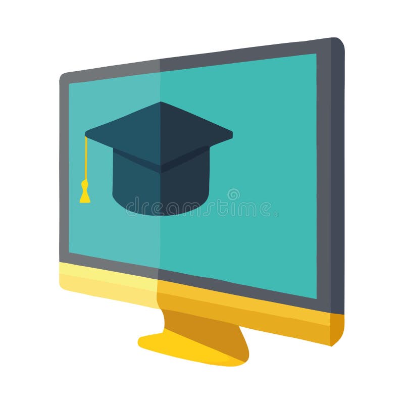 Desktop with Graduation Hat Stock Vector - Illustration of backdrop ...