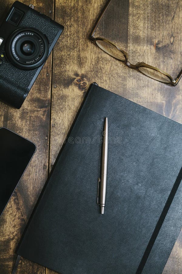 Desktop Items on an Old Wooden Table Stock Image - Image of annual ...