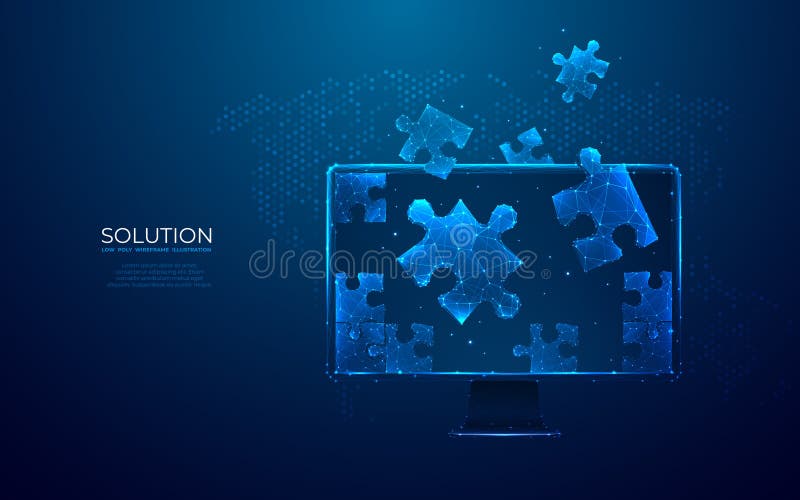 Desktop and Jigsaw Puzzle on Screen. Business Solution Concept. Stock ...