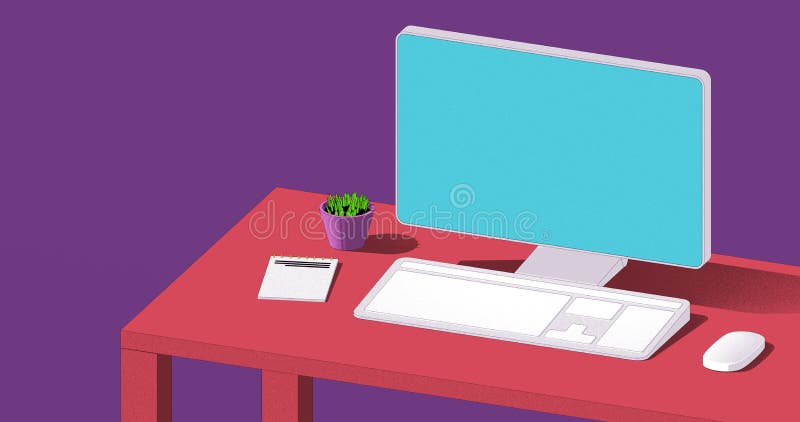 Desktop with Laptop Flat Illustration Stock Illustration - Illustration ...