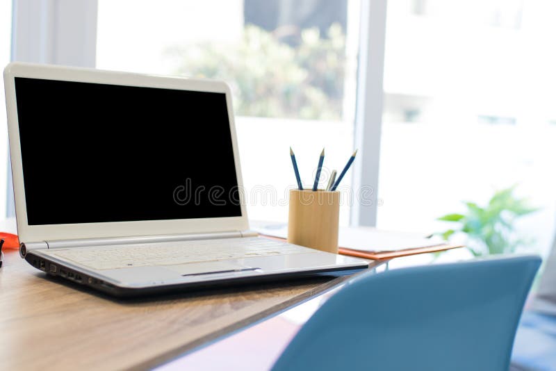 Desktop with Laptop at Home Stock Photo - Image of office, concept ...