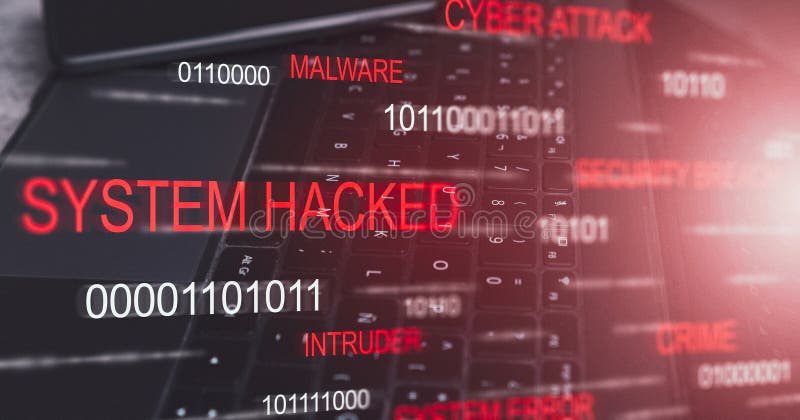 Desktop Laptop Keyboard with System Hacked Alert VR Screen. Stock Photo ...