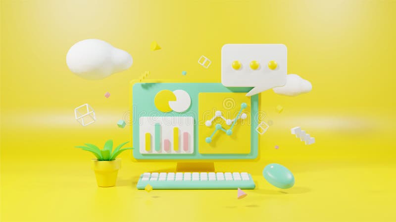 A Desktop Made Up of 3D Objects. Front Angle Stock Illustration ...