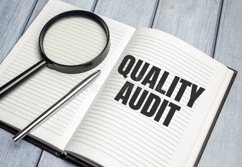 Desktop Magnifier, Notebook with Quality Audit Sign Stock Image - Image ...